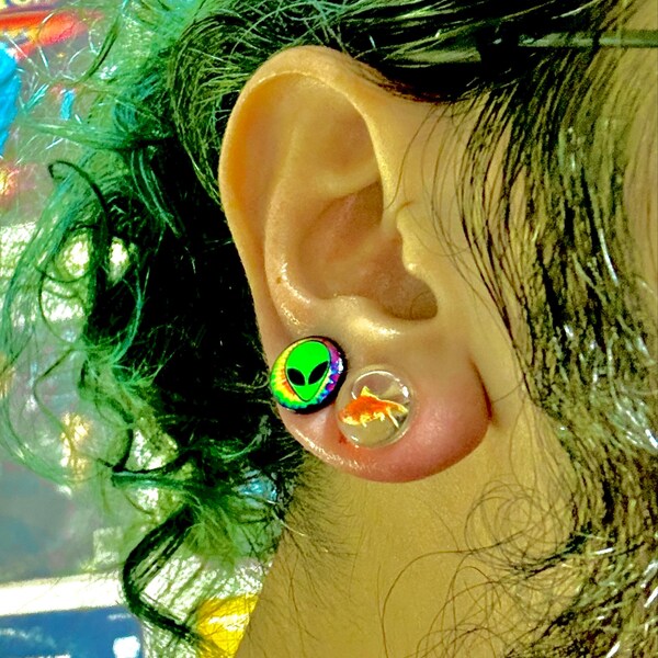Up to 2" Goldfish Liquid Ear Plugs Gauges Tunnels Earring Orange Fish ...