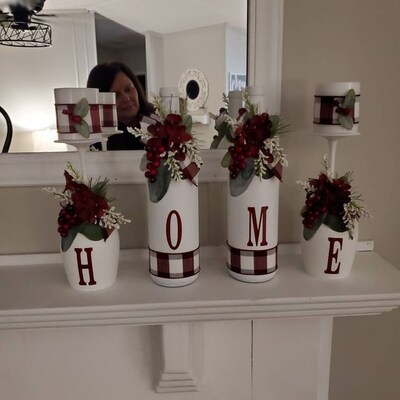 Black and Red Buffalo Plaid Farmhouse Wine Glass Decor - Etsy