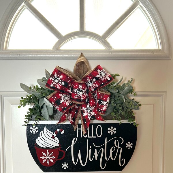 Winter Front Door Decor | Hello Winter | Snowflake | Winter Door Hanger ...