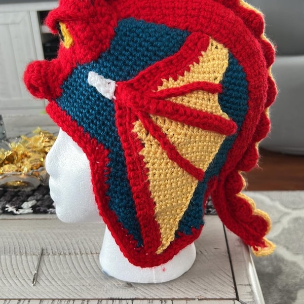 Crochet Dragon Hat Pattern. Easy Instructions for Cool Earflap Beanie. Perfect Gift for Babies ...