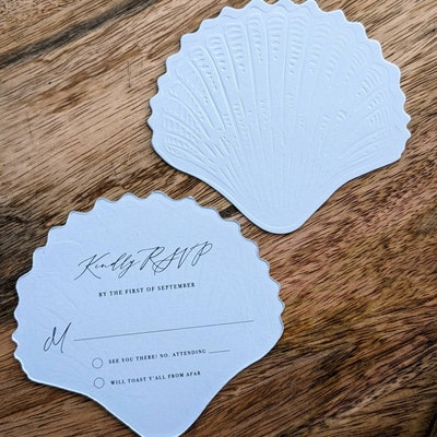 Luxurious Seashell Coastal Wedding Invitation, Blind Pressed Seaside ...