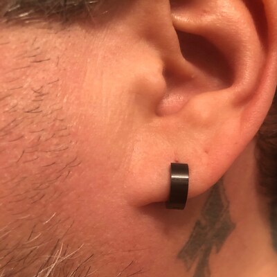 Mens Earrings Black Huggie Hoop or Ear Cartilage Piercing Guys Cyber ...