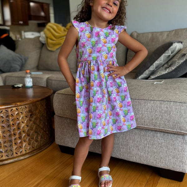 Boba Tea Dress Girls, Bubble Tea Party Dress, Party Dress Girls Boba ...