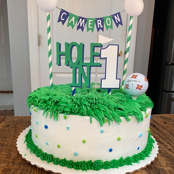 Golf Ball Cake Bunting Topper & Hole-in-1 Cake Topper (2 Pc Set) Little ...