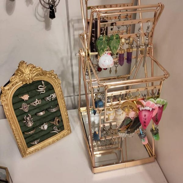 Rose Gold Earring Holder Rotatable Ferris Wheel Ring Organizer Stand ...