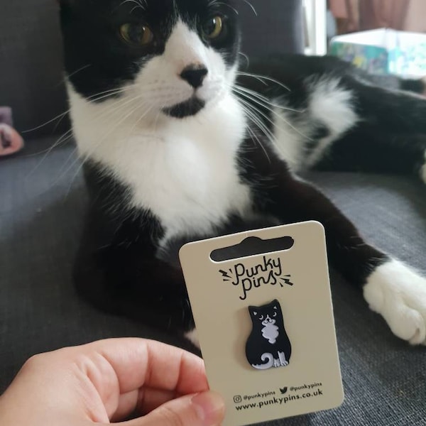 Black & White Cat Enamel Pin With Clutch Back // Lapel Pins, Cats Rule ...