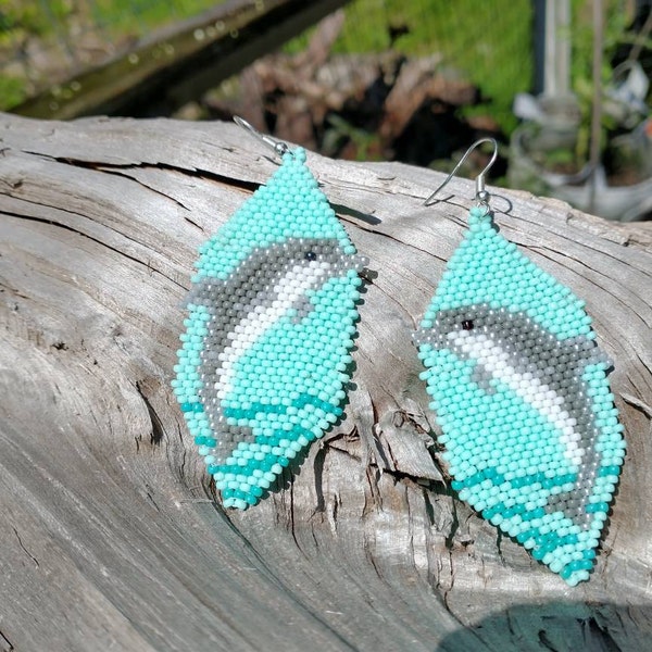Beaded Dolphin Earrings - Miyuki Brick Stitch Beading Pattern PB-10043 ...