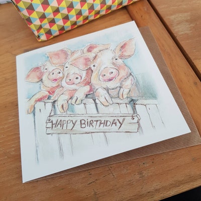 Happy Birthday Pig Card Three Little Pigs Pigs Greeting Card Happy ...