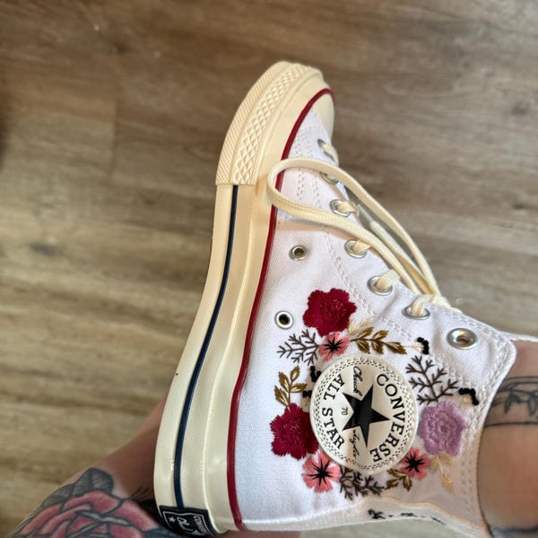 Embroidered Custom Converse High Tops Embroidered Butterfly and Flowers ...