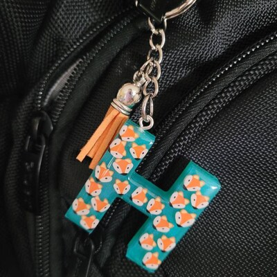 Mint Green & Silver Glitter Personalised Letter Initial Resin Keychain ...