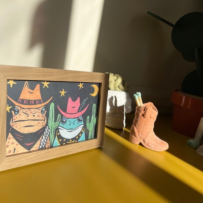 Framed Cowboy Frog Print Ready to Hang 4x6 Wall Print Whimsical Funny ...