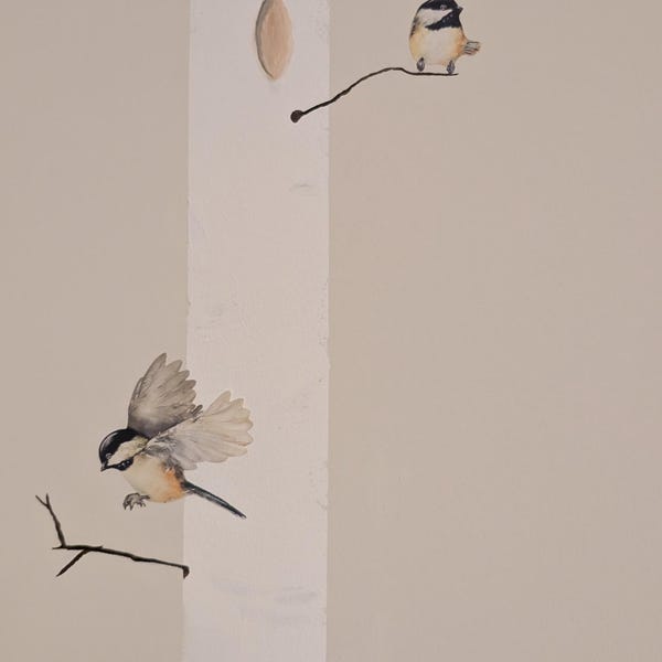 Flying Chickadee, Fabric Decal, Wall Decal Bird, Black-capped Chickadee ...