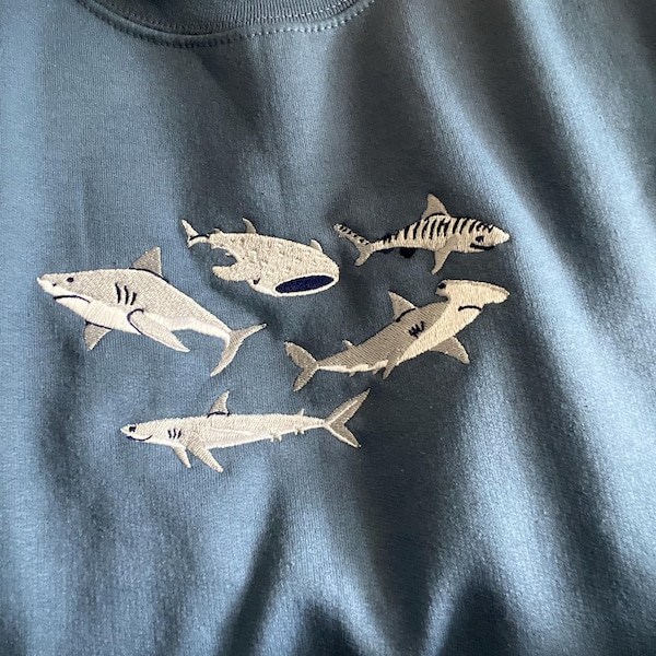 Embroidered Shark Sweatshirt Gift for Shark Lover, Hammerhead Shark ...