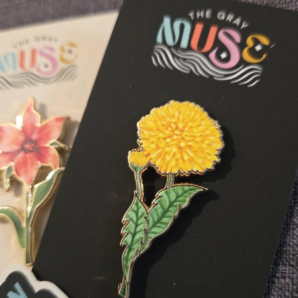 Dandelion Floral Enamel Pin, Yellow Flower Accessory, Nature Lover ...