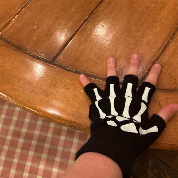 Skeleton Hand Bone Acrylic Emo Goth Spooky Fingerless Gloves ( Short ...