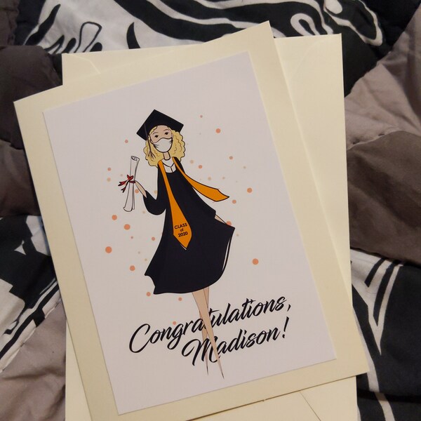 Graduation Card, Personalized Graduate Card, Custom Color Gown and Cap ...