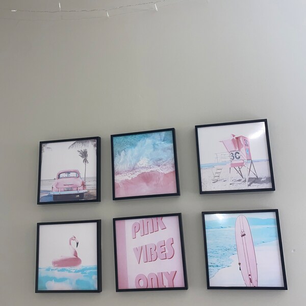Pink Gallery Wall Set of 6 Beach Prints Blush Pink Wall Decor Tropical ...