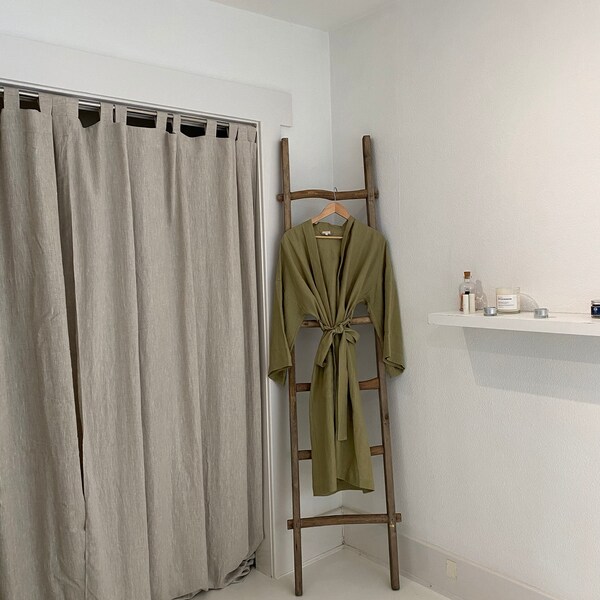 Moss Green Linen Bathrobe, Handmade Linen Kimono Robe, Oversized Linen ...
