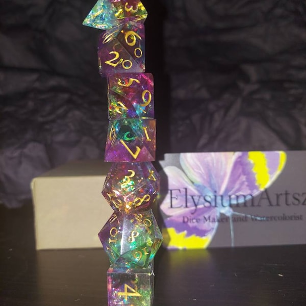 Rusty Spacerocket / Sharp Edge Dnd Dice/ 7pc Polyhedral Dice Set/ Teal ...