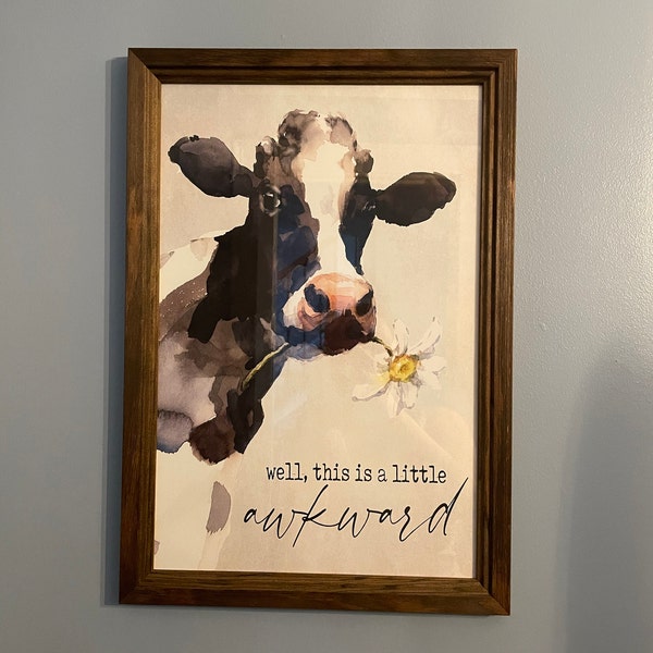 Well This is A Little Awkward Cow Watercolor Bathroom Wall Decor, Funny ...