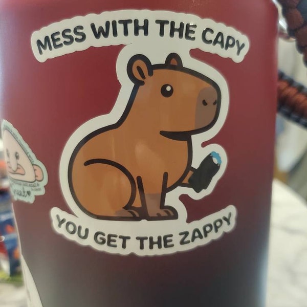 Mess With the Capy You Get the Zappy | Capybara Sticker | Meme Stickers ...
