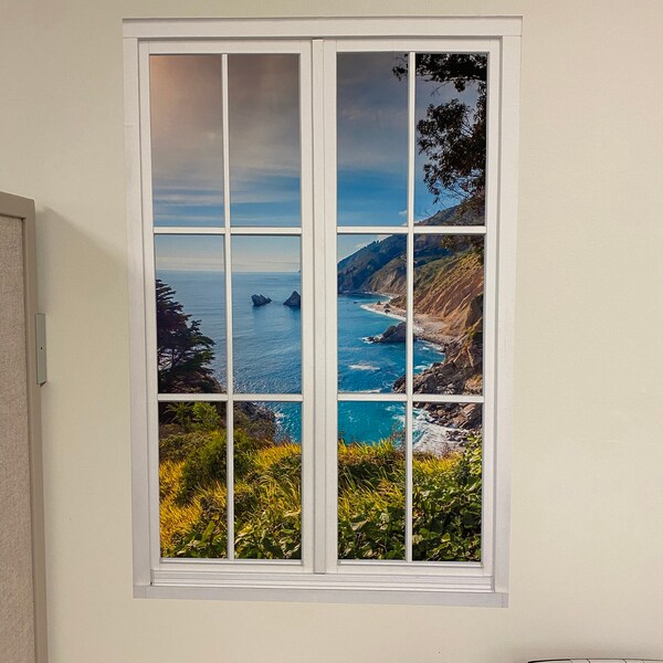 Wall Mural Window, Self Adhesive, Ocean Window View-vertical-california ...