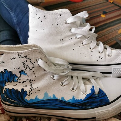OCEAN WAVE Shoes / Big Wave Hand Painted Shoes / Japanese Art Inspired ...
