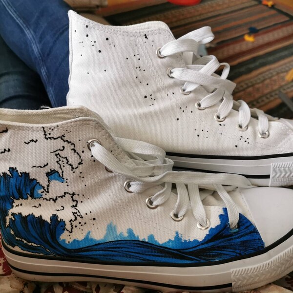 OCEAN WAVE Shoes / Big Wave Hand Painted Shoes / Japanese Art Inspired ...