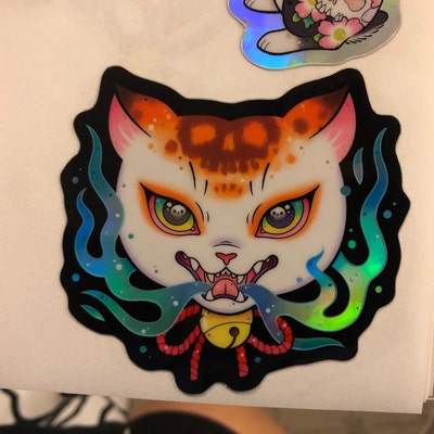 HOLOGRAPHIC Yokai Nekomata Japanese Folklore Neko Skull STICKER by ...