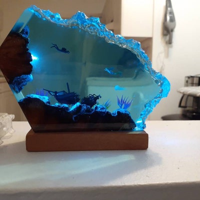 Resin Night Lights, Little Mermaid & Human Epoxy Resin Wood Night Light ...