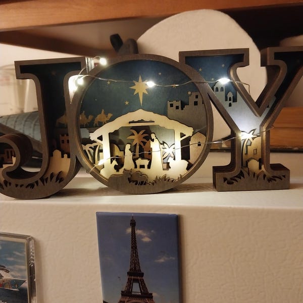 3D Carved Wooden JOY Letter Ornaments,wooden JOY Sign Lamp, JOY Desk ...