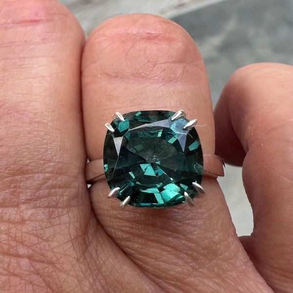 Teal Sapphire Ring,cushion Cut Teal Sapphire Ring,925 Sterling Silver ...