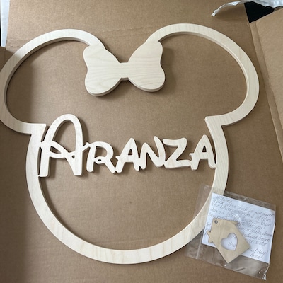 Disney Minnie Mouse Silhouette Name Decor, Wooden Minnie Mouse With Bow ...