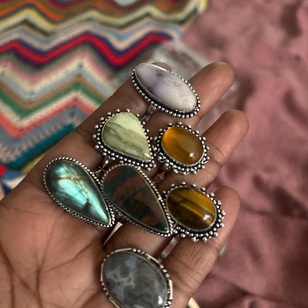 Assorted Rings, Assorted Gemstone Ring, Boho Fashion Silver Plated ...
