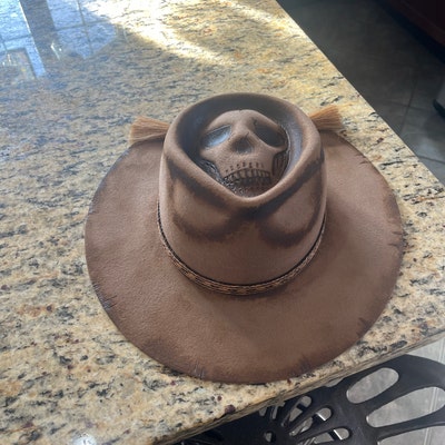 Levi: Skull Crown Shape Mens Hat . Hand Shaped Hat, Burned Hat, Cowboy ...
