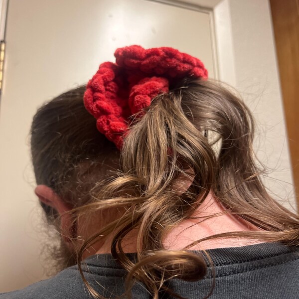 Chunky Tan and White Srunchie, Crochet Scrunchie, Hair Accessories ...