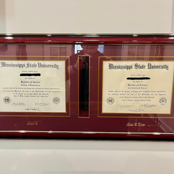 Custom Double Diploma Frame With Tassel Mahogany/navy RC-H ,6x8,7x9,8x10,8.5x11,9x12,10x13,11x14 ...