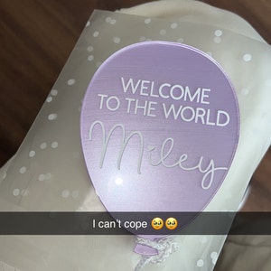 Personalised Acrylic Disc, Hello World Acrylic Disc, Baby Announcement ...