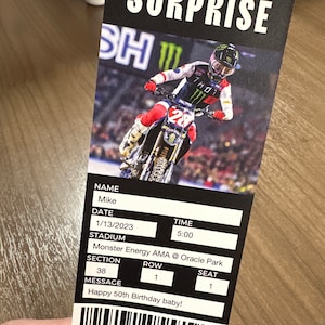 Printable Gift Motocross Tickets, Editable Motocross Tickets, Fake ...