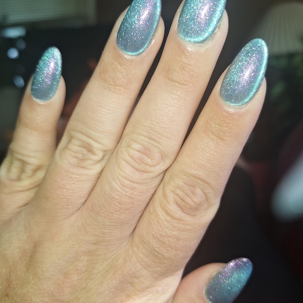 101 "galaxy" #23 Cat Eye Aurora Blue Color Glitter Press on Nails ...