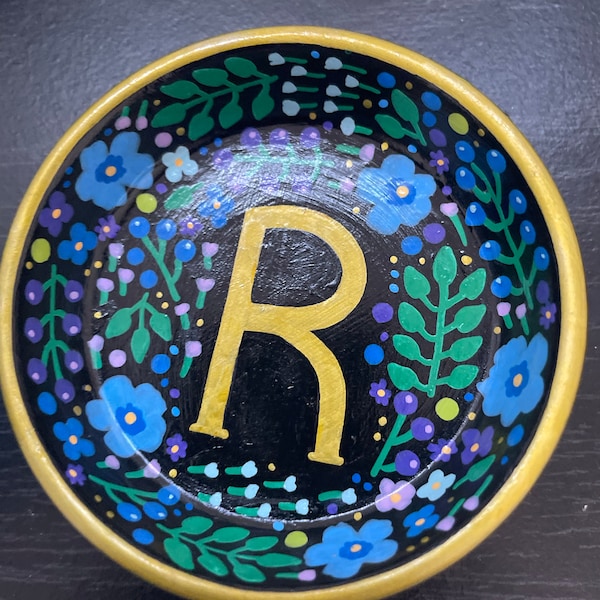 Retro Colorful Cocktail Trinket Dish, Hand Painted Clay Ring Dish, Bar ...