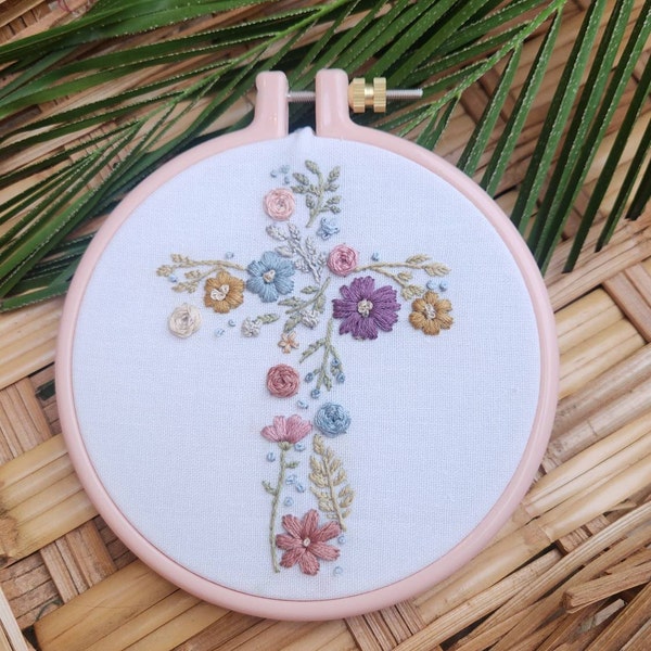 Hand Embroidery Pattern Floral Cross Christian Theme Wall Decor ...