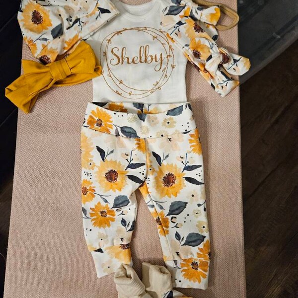 Coming Home Outfit, Newborn Baby Outfit, Personalized Baby Girl Outfit, Pink Floral, Newborn ...