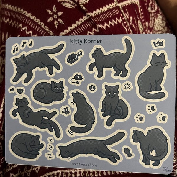 Kitty Korner Sticker Sheet - Grey/russian Blue || Cat Sticker Sheet ...
