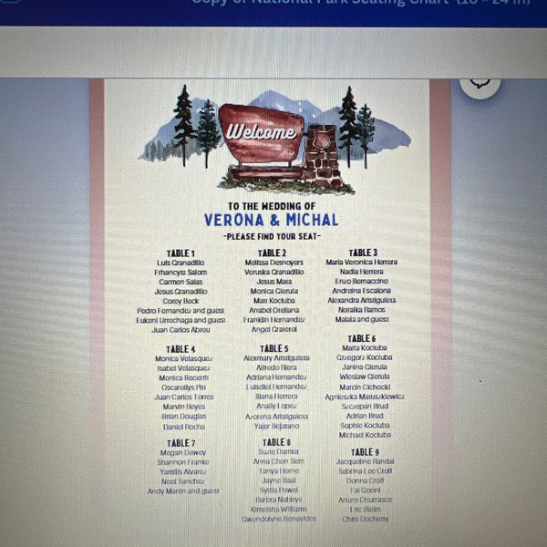 Editable National Park Seating Chart Template Mountain Seating Chart ...