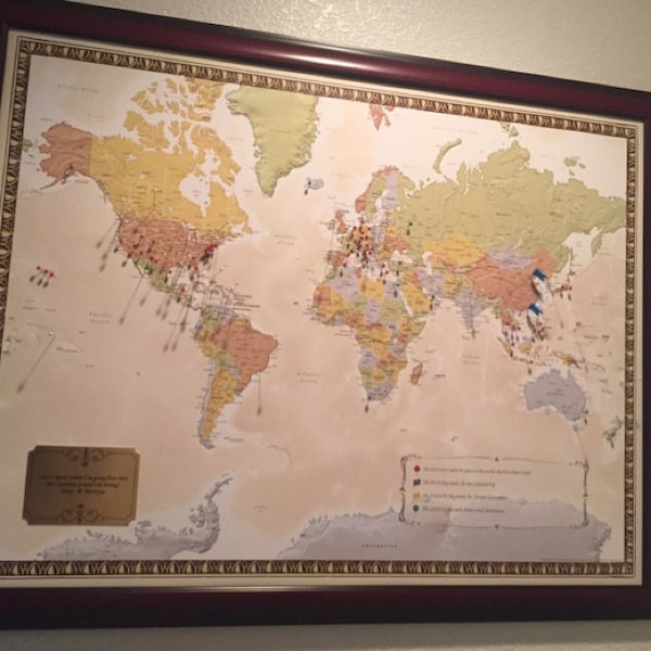 Personalized Framed World Travel Map With Pins - Push Pin Travel Map ...
