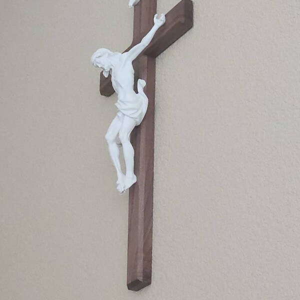 24" White Oak Wall Crucifix With White Corpus - Wood Crucifix - Baptism ...