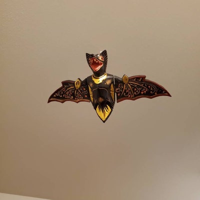 Flying Black Bat Mobile Balinese Spirit Chaser Hand Carved Wood Bali ...