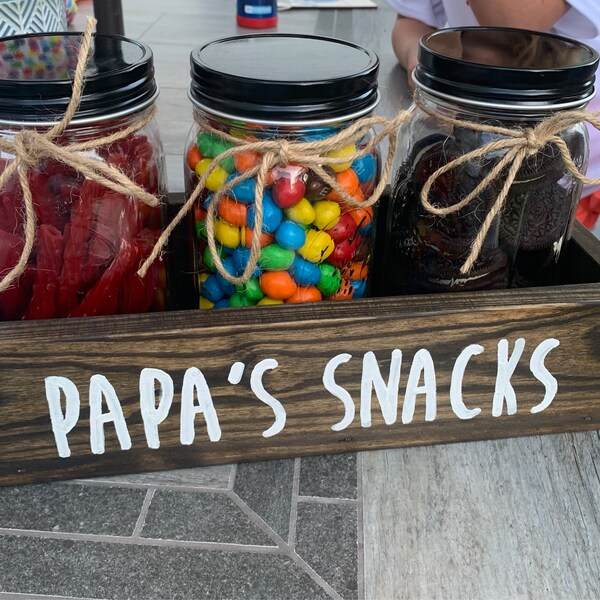 Special "papa's Snacks" Wooden Candy Bar Box W/ Mason Jars for Candy ...