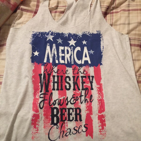 Merica Shirt. American Flag. Red White and Blue. Whiskey Tank Top ...